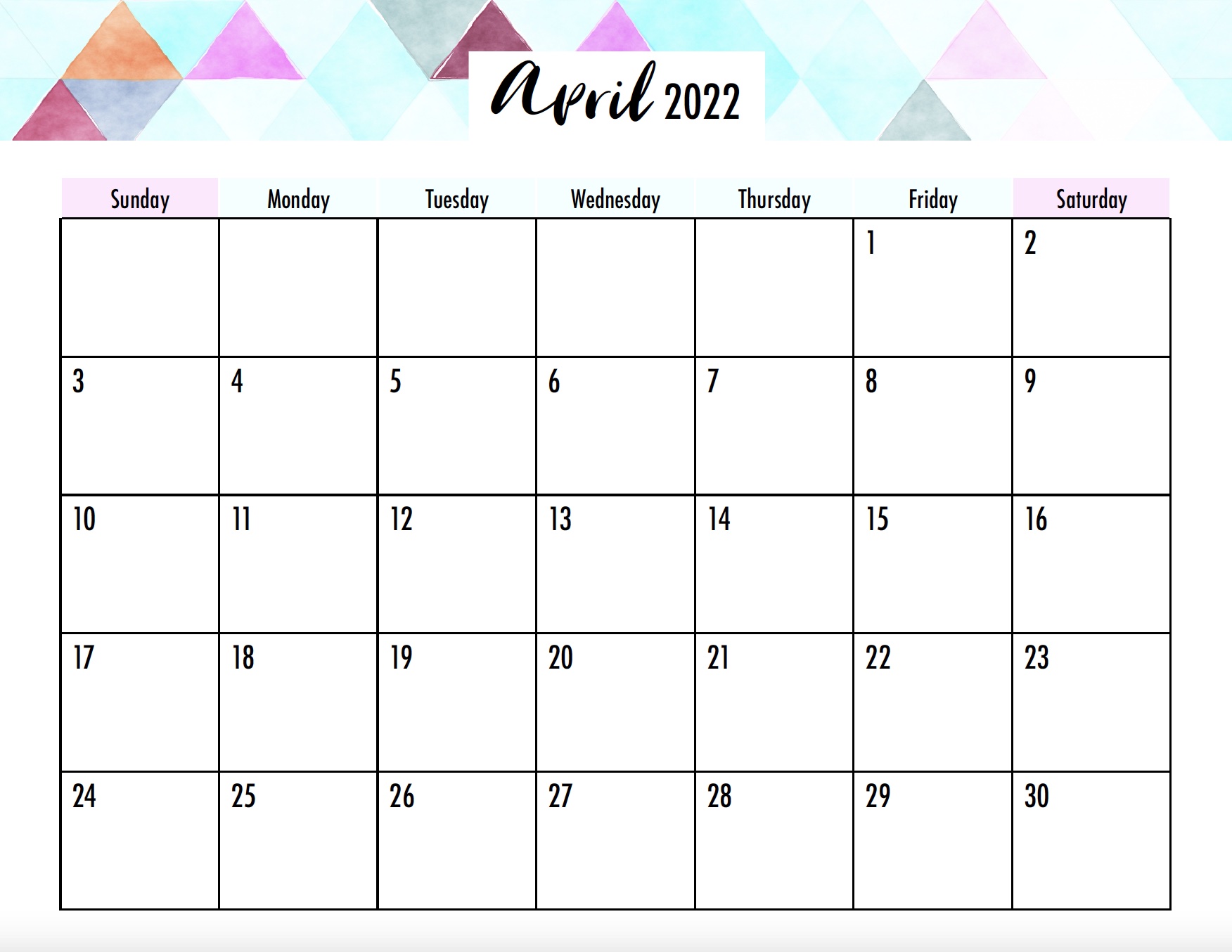 April 2022 Calendar Free Printable - Gogo Mama