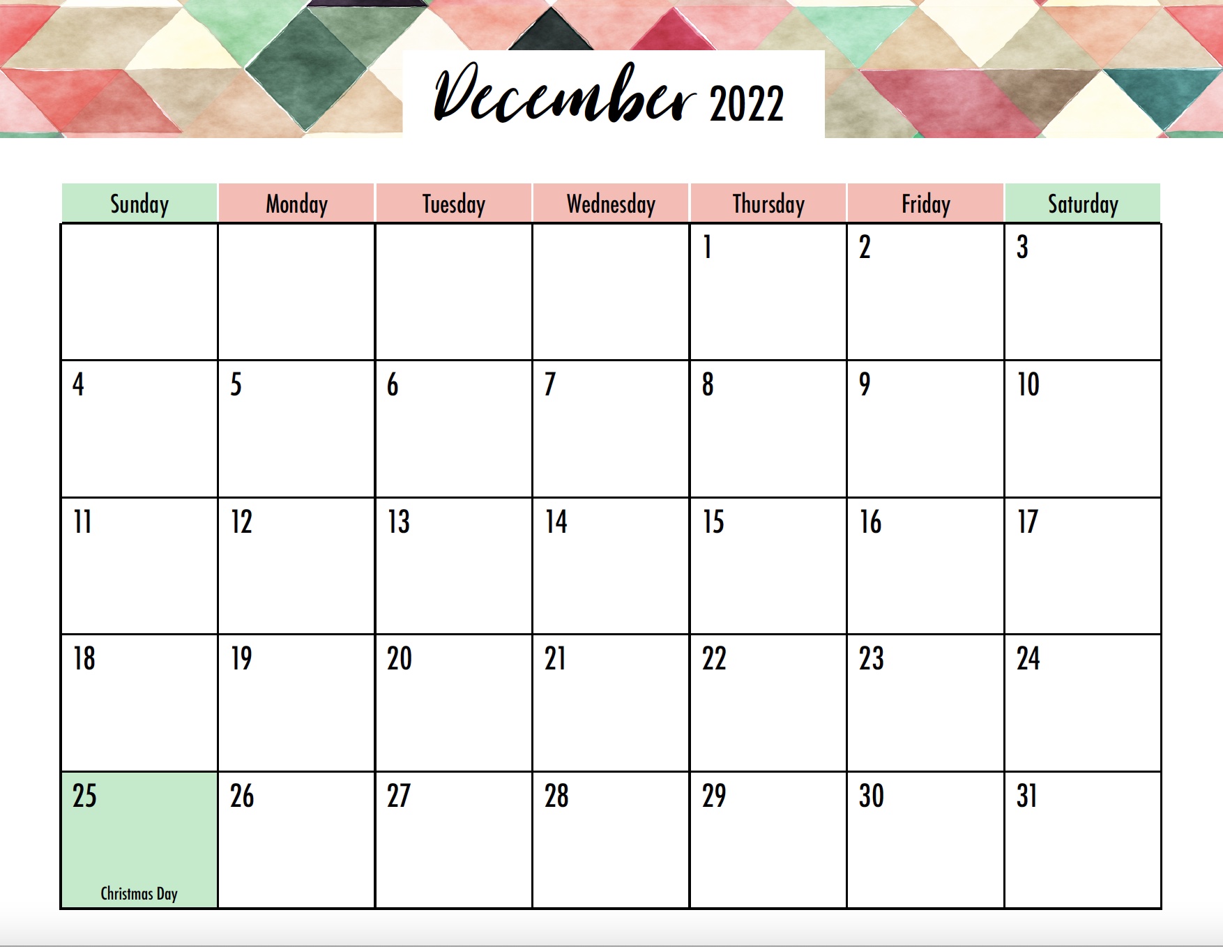 December 2022 Calendar Free Printable - Gogo Mama