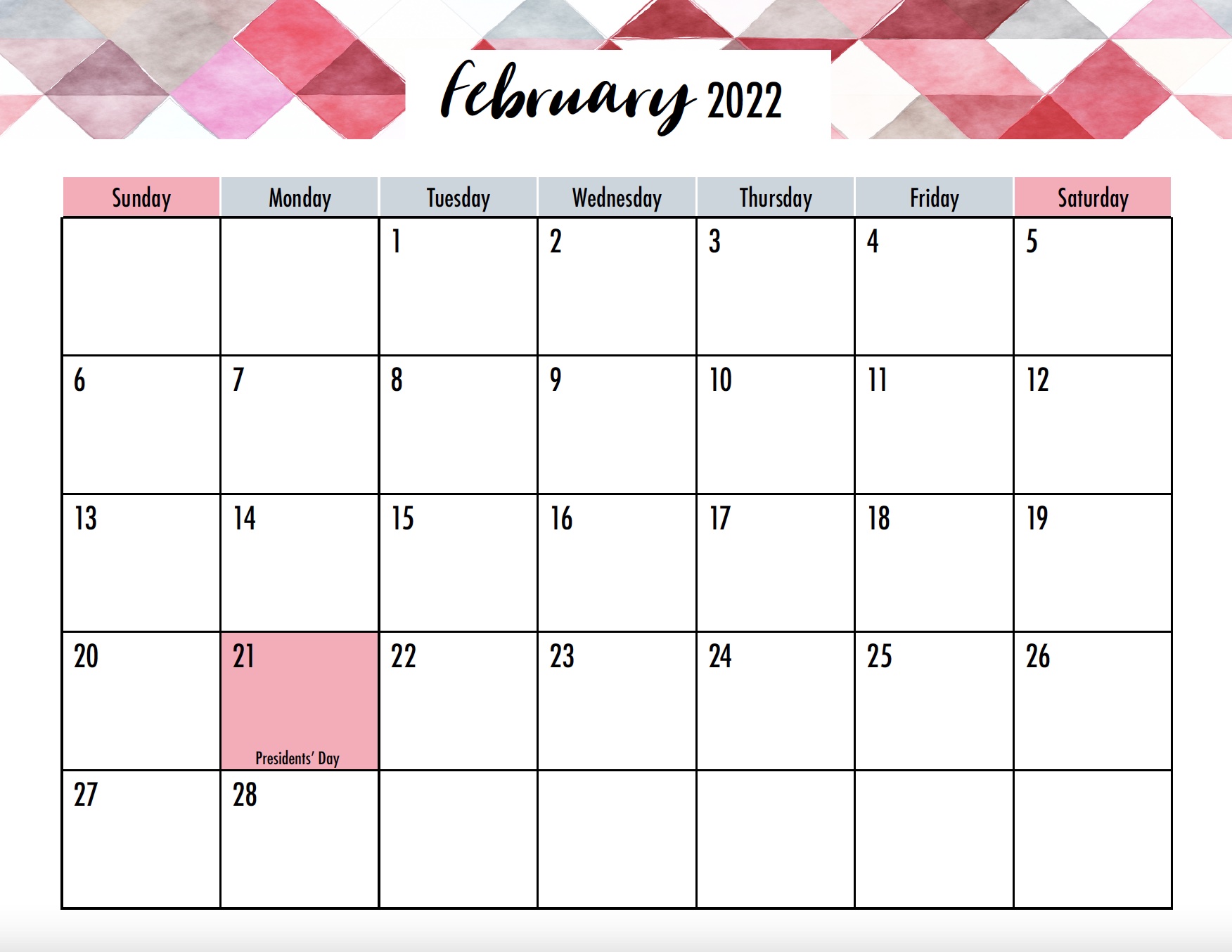 February 2022 Calendar Free Printable - Gogo Mama