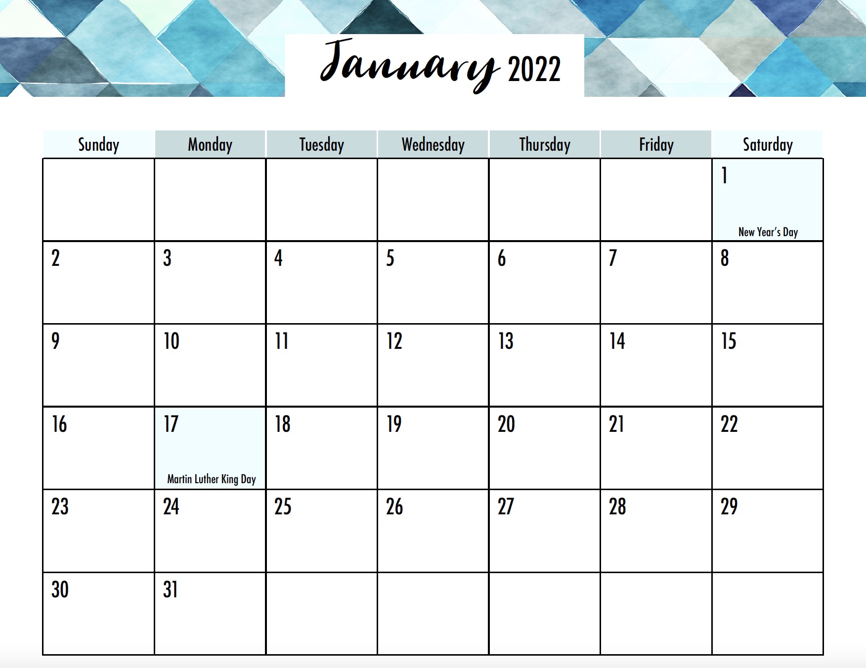 January 2022 Calendar Free Printable - Gogo Mama